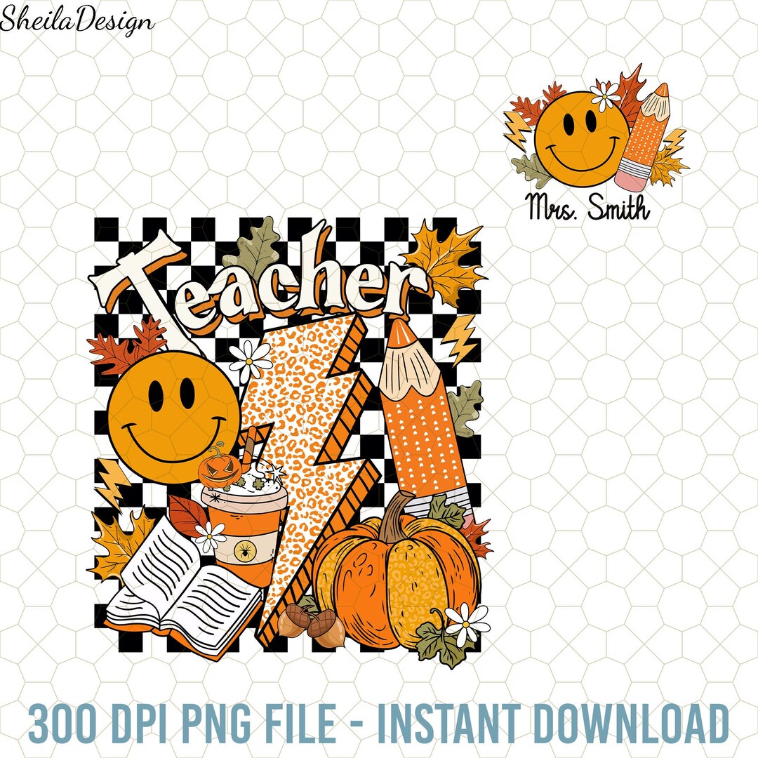 Retro Lightning Bolt Smiley Face Fall Season 2-sides Custom Name Png ...