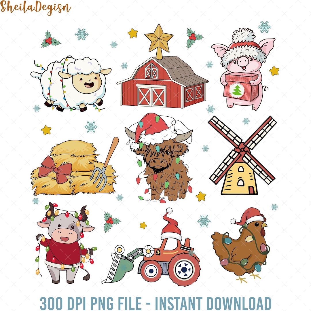 Christmas Farm Animals Png, Cute Cow Christmas Png, Christmas Farm Png ...
