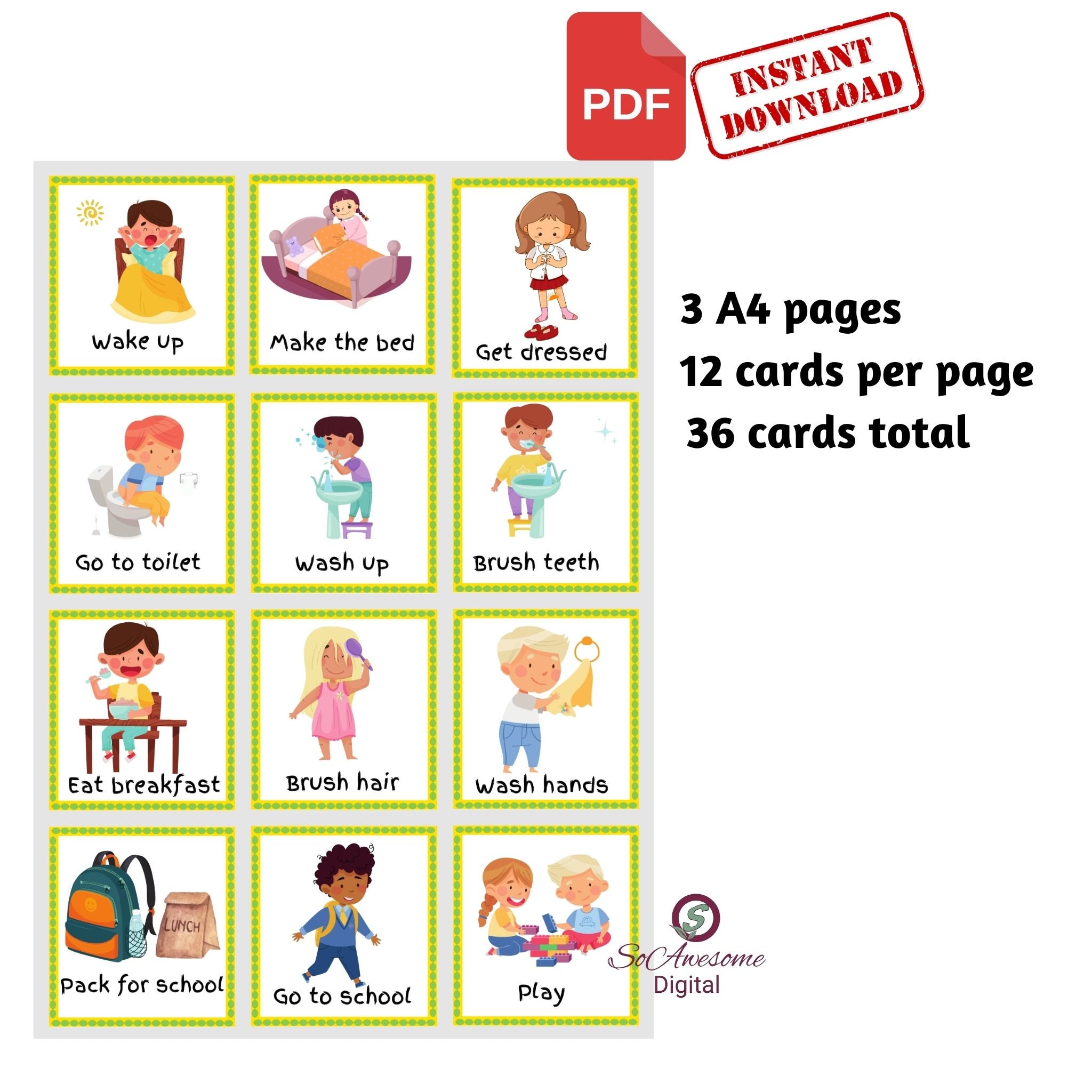 Printable Kids' Daily Routine and Chore Cards to Help Kids Stay ...