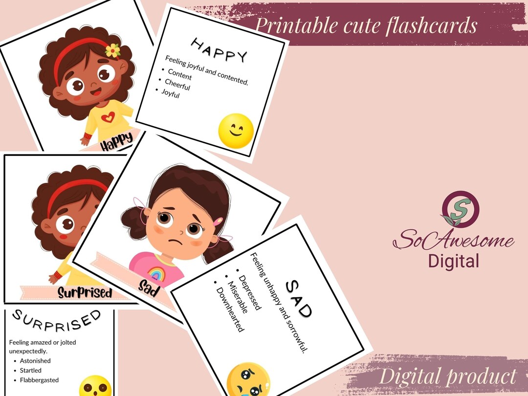 Printable Flashcards to Teach Feelings & Emotions, Digital Flashcards ...