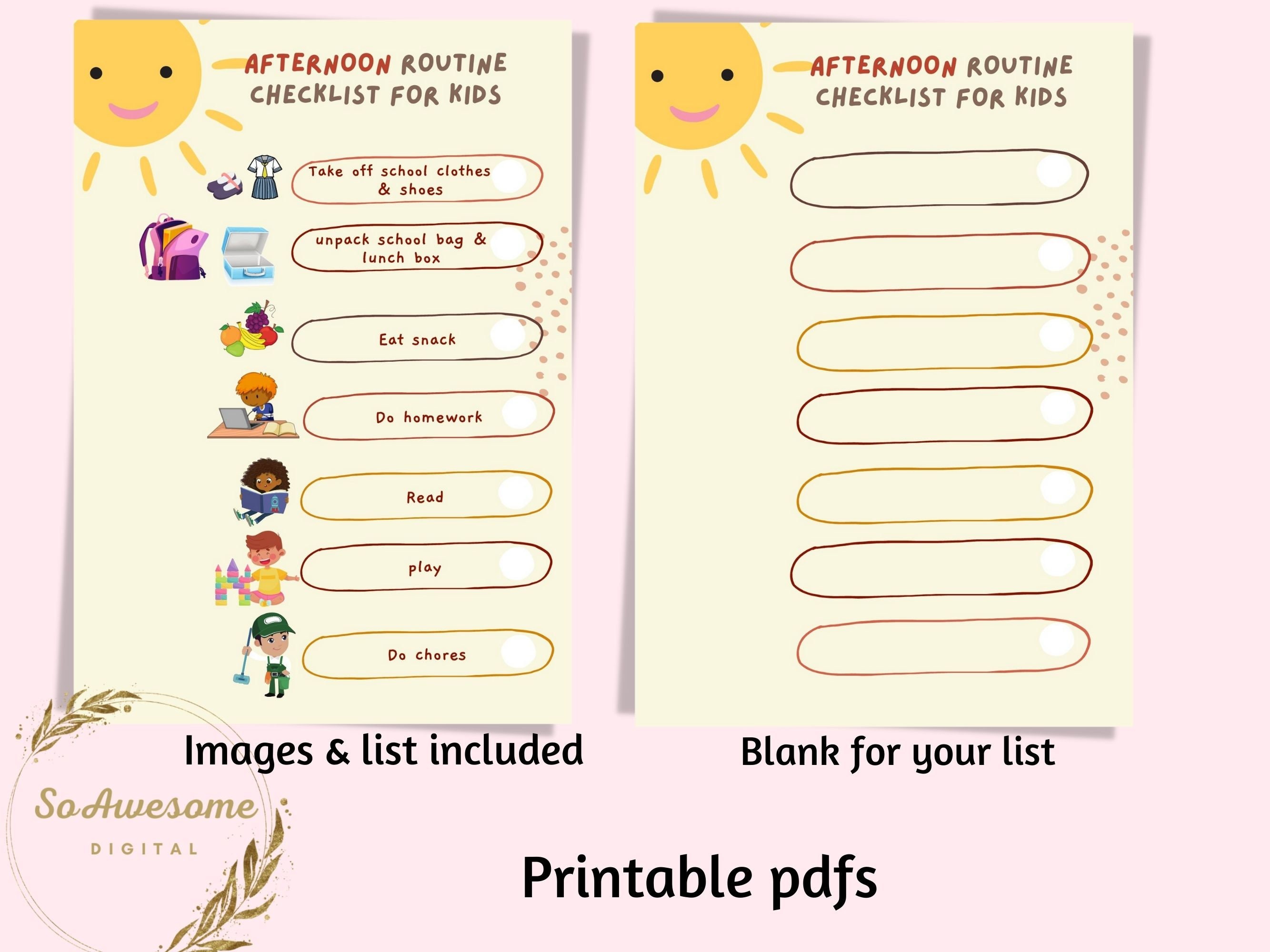 Printable Kid's Daily Routine Checklist, Children's Morning Schedule ...