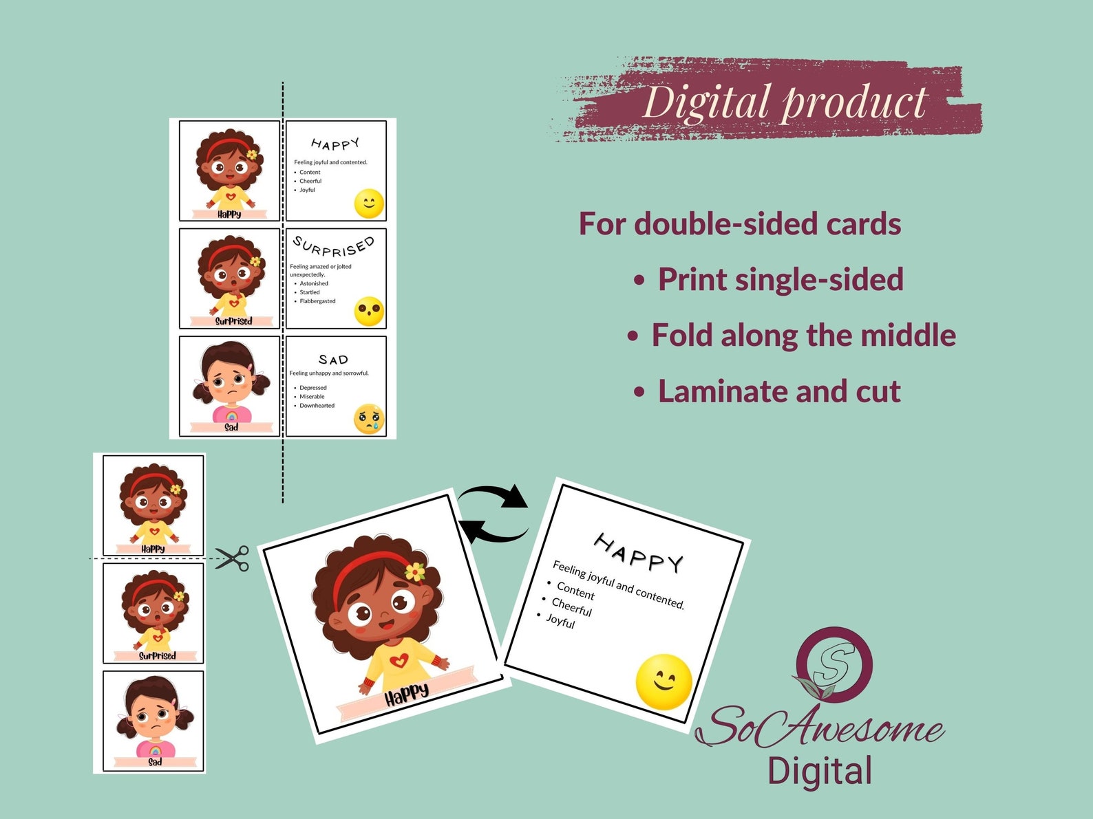 Printable Flashcards to Teach Feelings & Emotions, Digital Flashcards ...