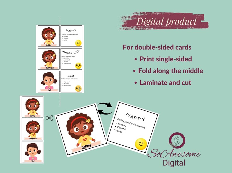 Printable Flashcards to Teach Feelings & Emotions, Digital Flashcards ...