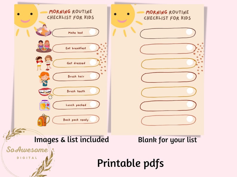 Printable Kid's Daily Routine Checklist, Children's Morning Schedule ...