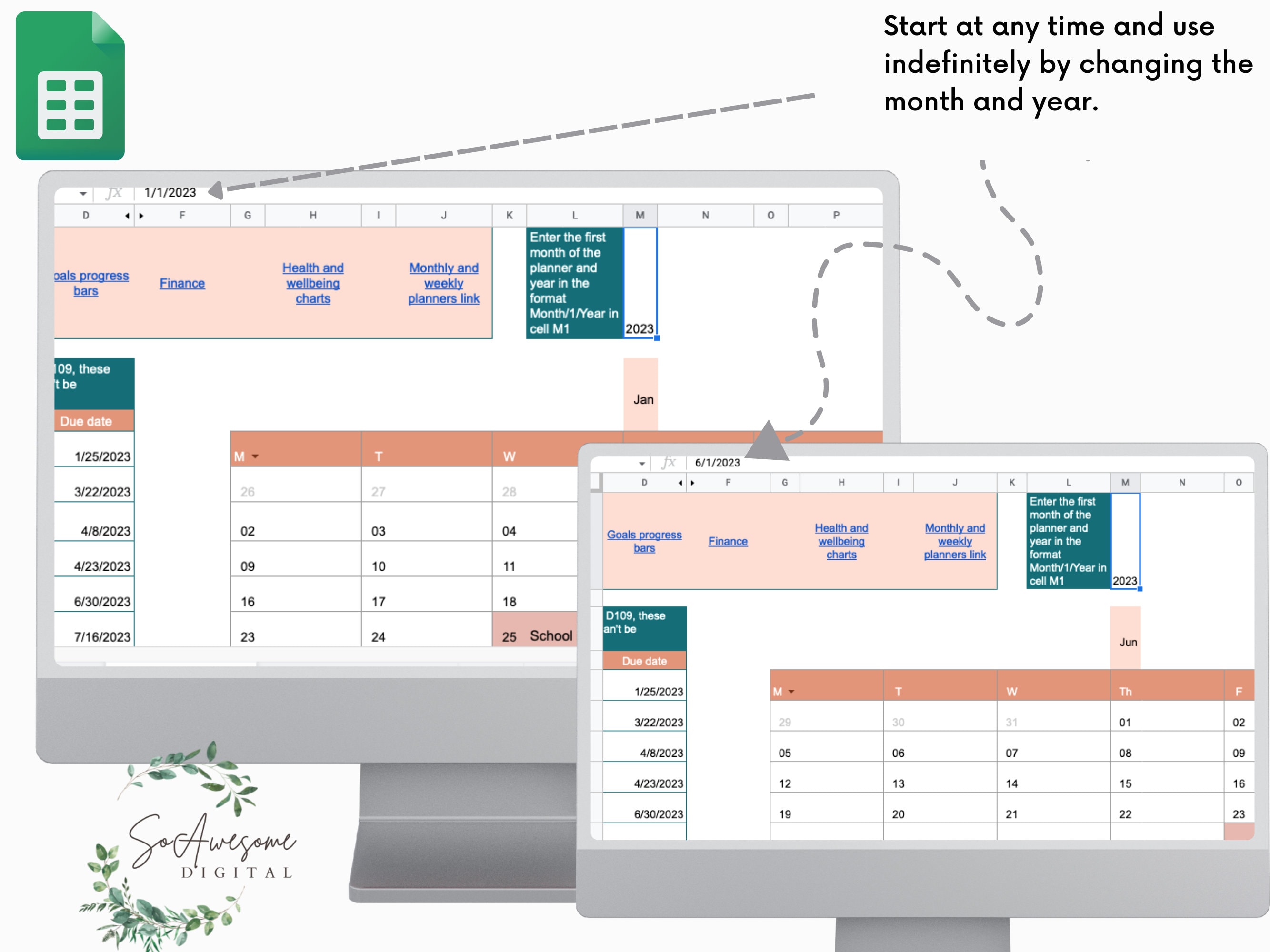 Google Sheets Annual Planner Digital Monthly Planner - Etsy