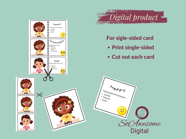 Printable Flashcards to Teach Feelings & Emotions, Digital Flashcards ...