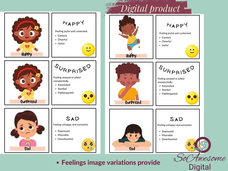 Printable Flashcards to Teach Feelings & Emotions, Digital Flashcards ...