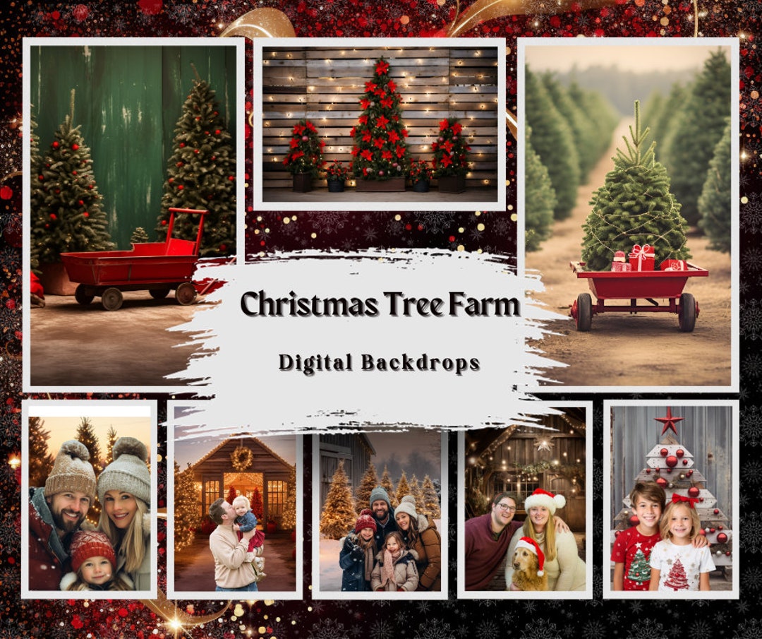 Christmas Digital Backdrop, Tree Farm Photography, Photo Template, Mini ...
