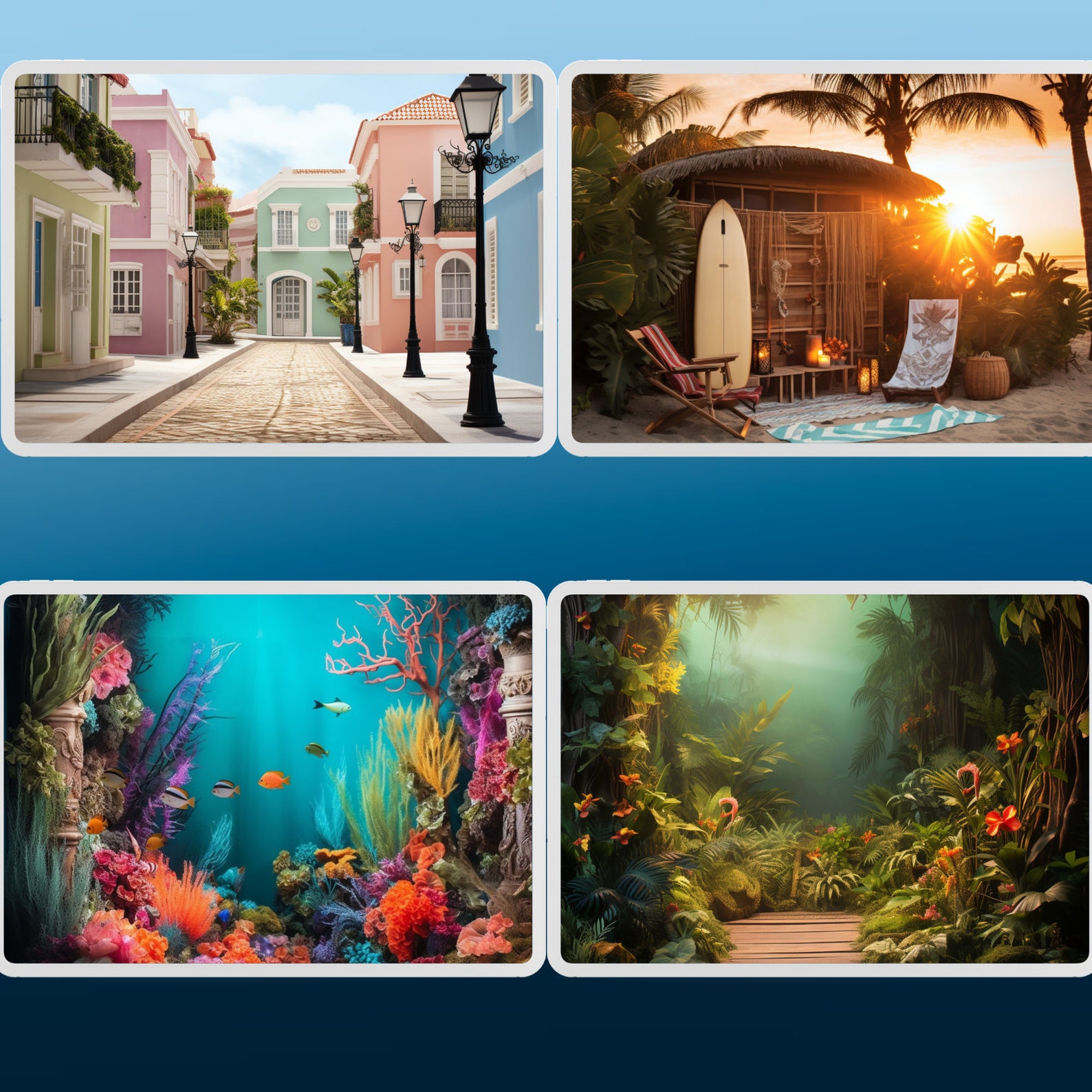 Digital Caribbean Background, Tropical Beach Wedding, Ceremony Backdrop ...