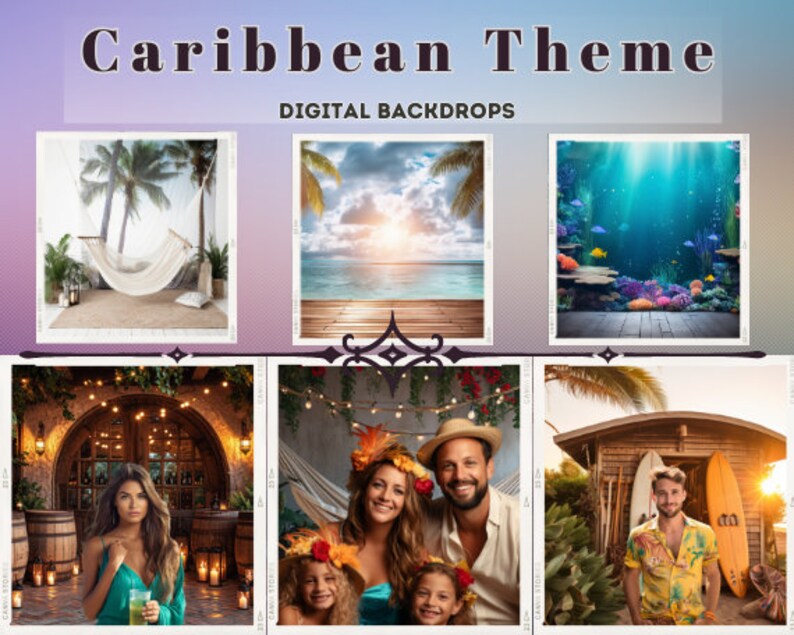 Digital Caribbean Background, Tropical Beach Wedding, Ceremony Backdrop ...