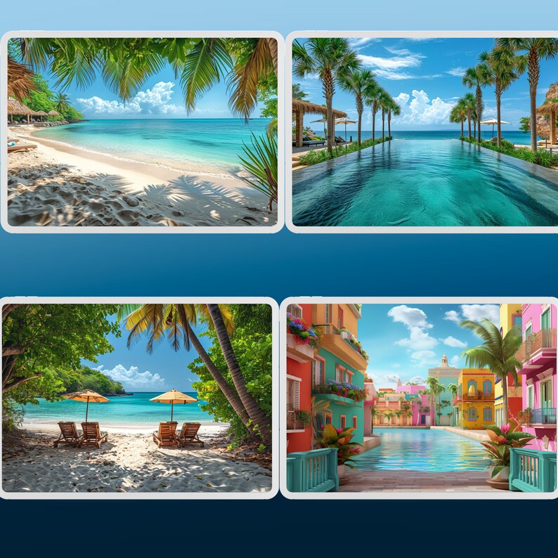 Digital Caribbean Background, Tropical Beach Wedding, Ceremony Backdrop ...