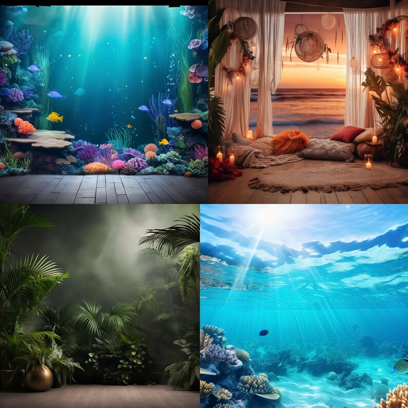 Digital Caribbean Background, Tropical Beach Wedding, Ceremony Backdrop ...