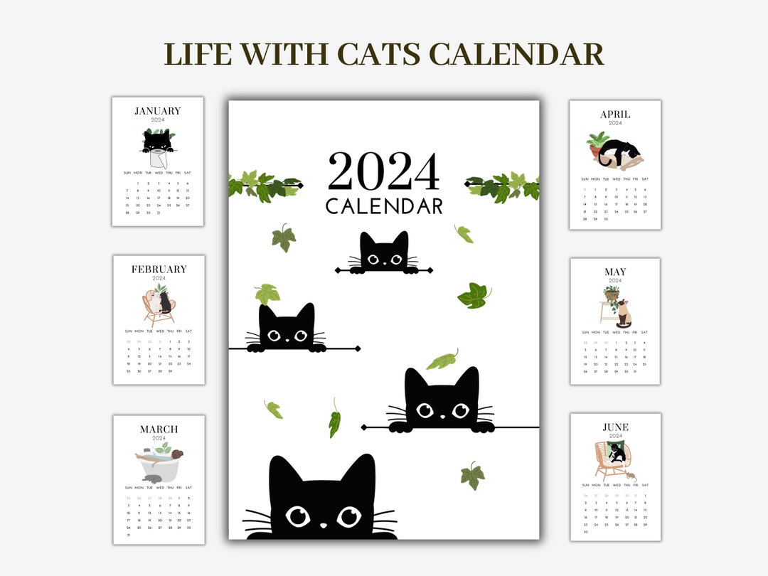 Life With Cats Printable Calendar 2024 Cat Lovers Instant Download Cat ...