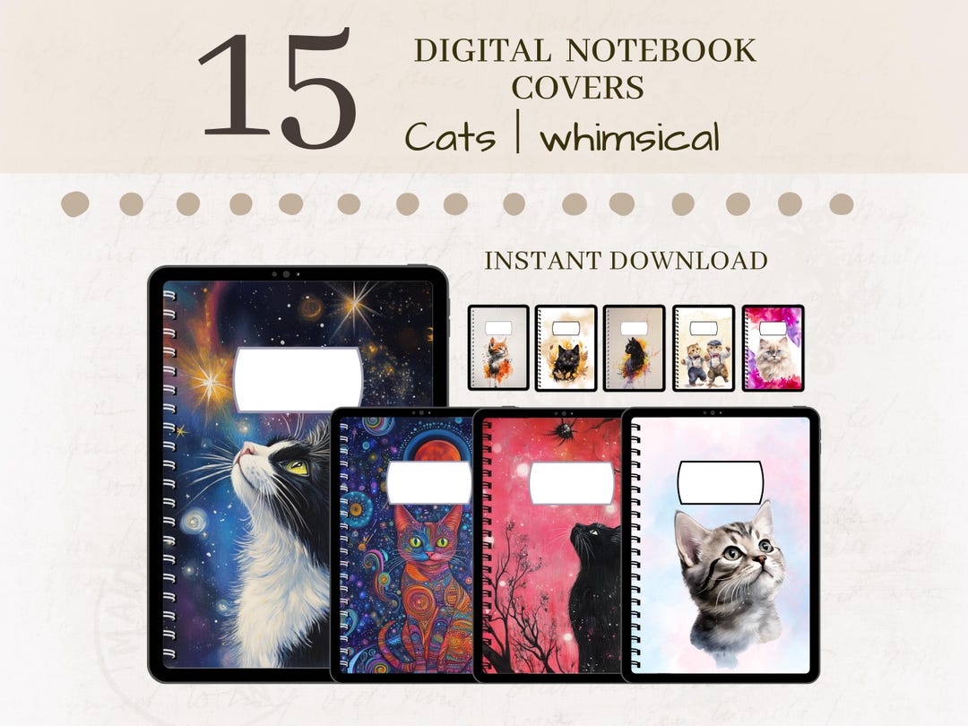Cat Digital Notebook Covers | Digital Covers | Instant Download ...
