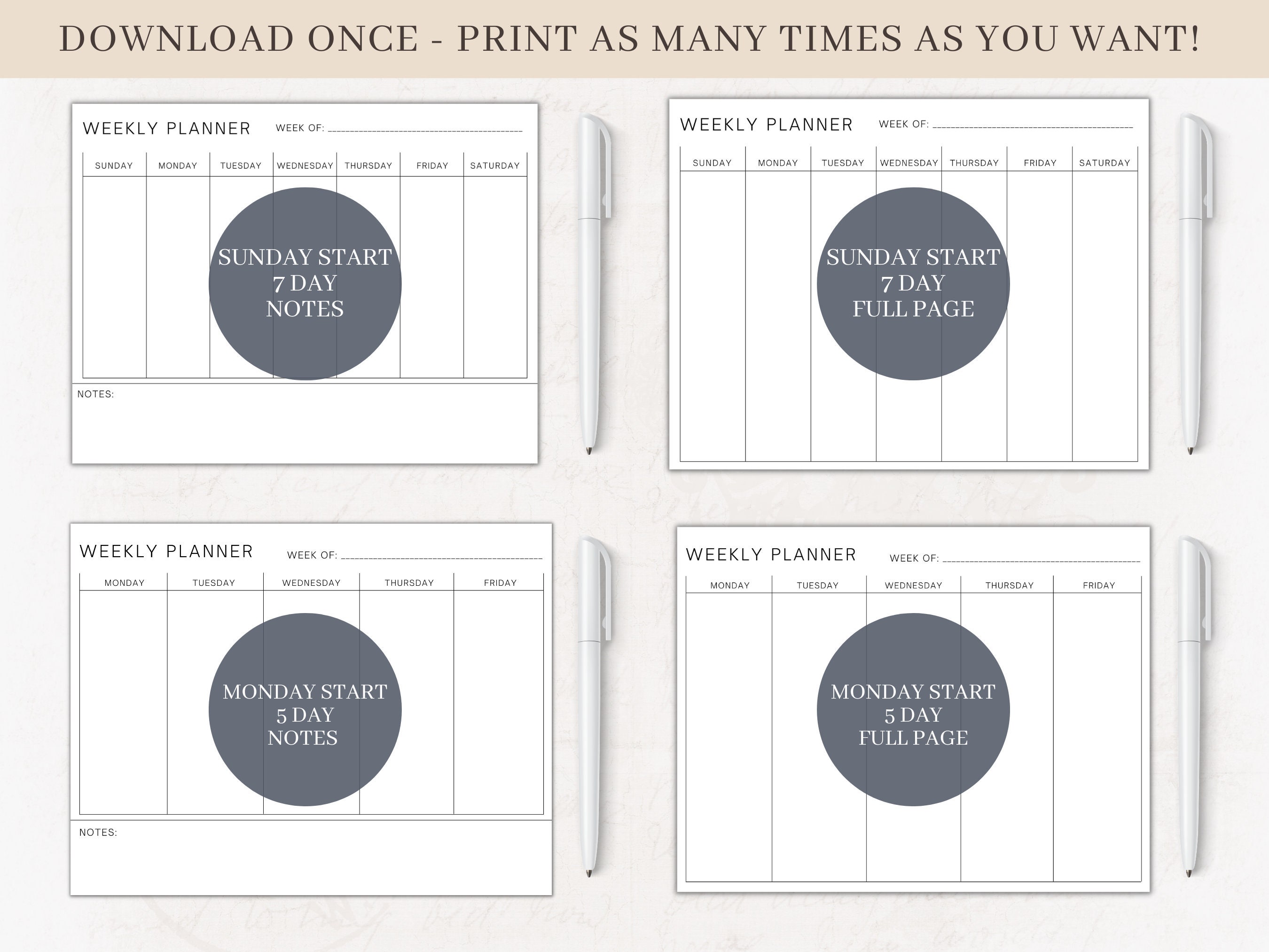 Printable Weekly Planner| Minimalist Weekly | Weekly Planner Insert ...