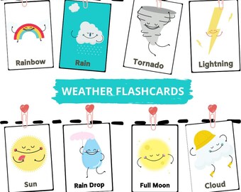 16 Weather Flashcards, Preschool Weather Flash Cards, Toddler ...