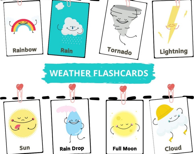16 Weather Flashcards, Preschool Weather Flash Cards, Toddler ...