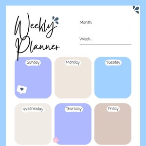 Weekly Planner Printable, Minimalist Weekly Schedule, Week at a Glance ...