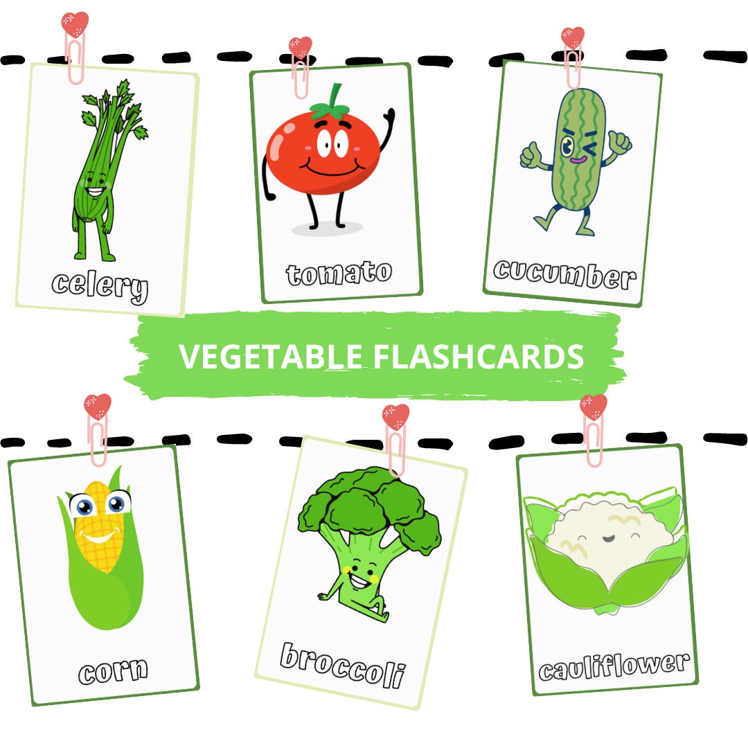 VEGETABLES • 16 Montessori Cards • Flash Cards Vegetables Flashcards ...