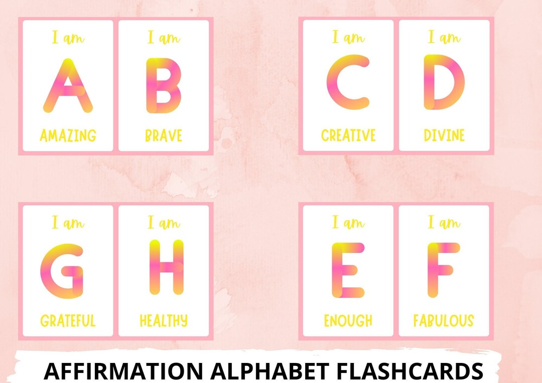 Pink Affirmations Alphabet Cards, Printable Alphabet, Children's ...