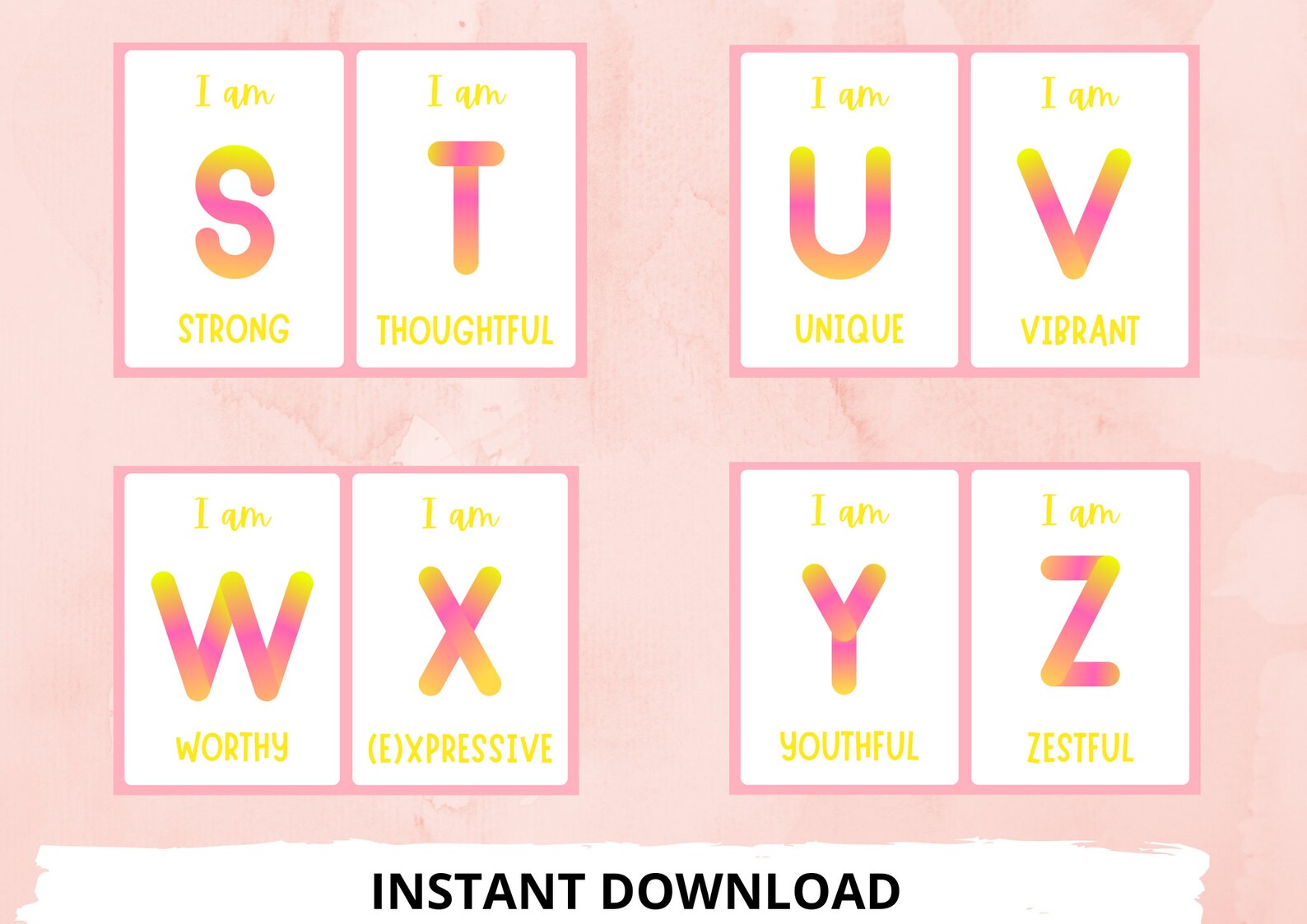 Pink Affirmations Alphabet Flashcards: Classroom Posters (PDF) - Etsy