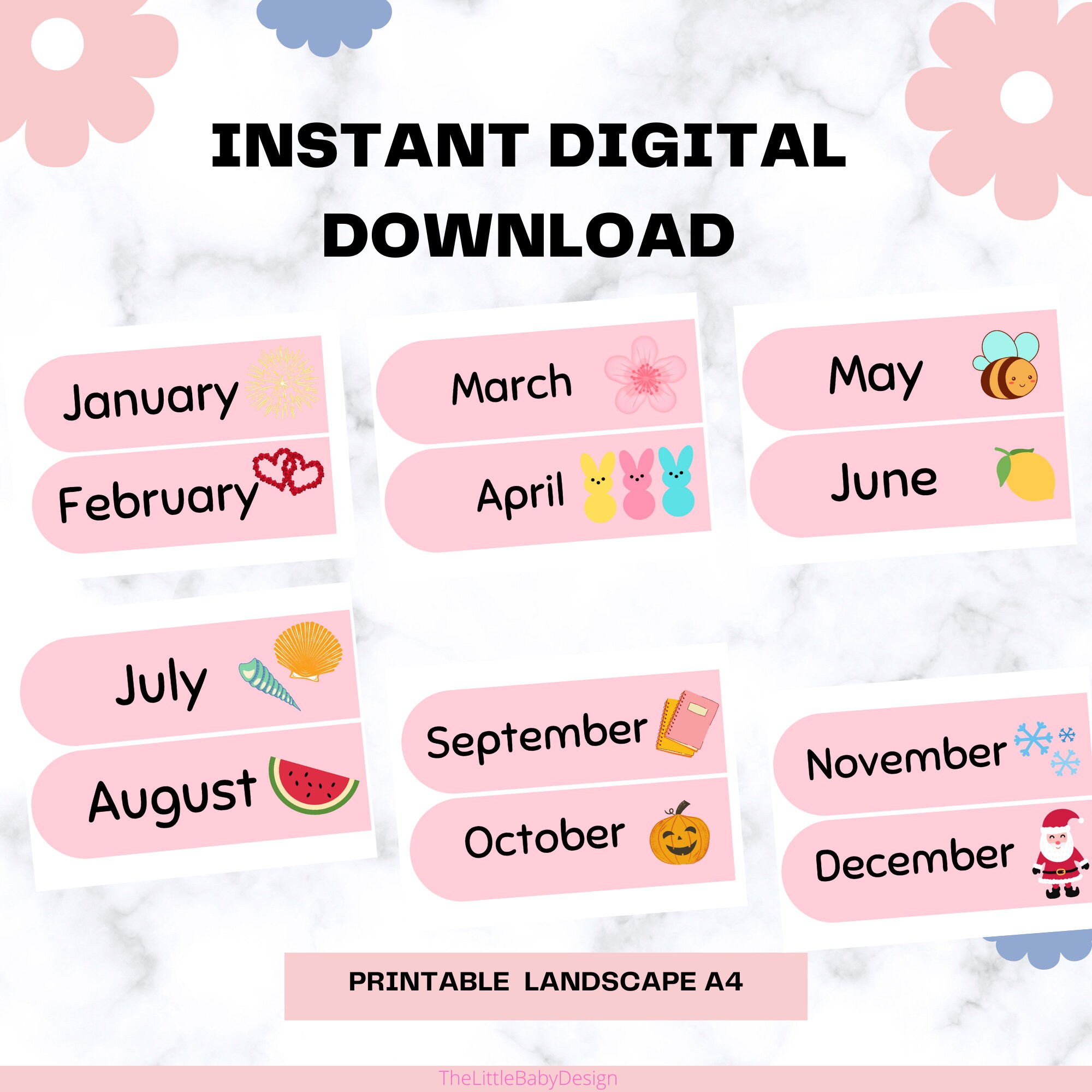 Months of the Year Flashcards: Classroom & Homeschool Printable (PDF A4 ...