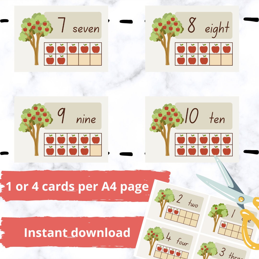 Apple Counting Number Cards 1-10. Counting Cards Toddler. Printable ...