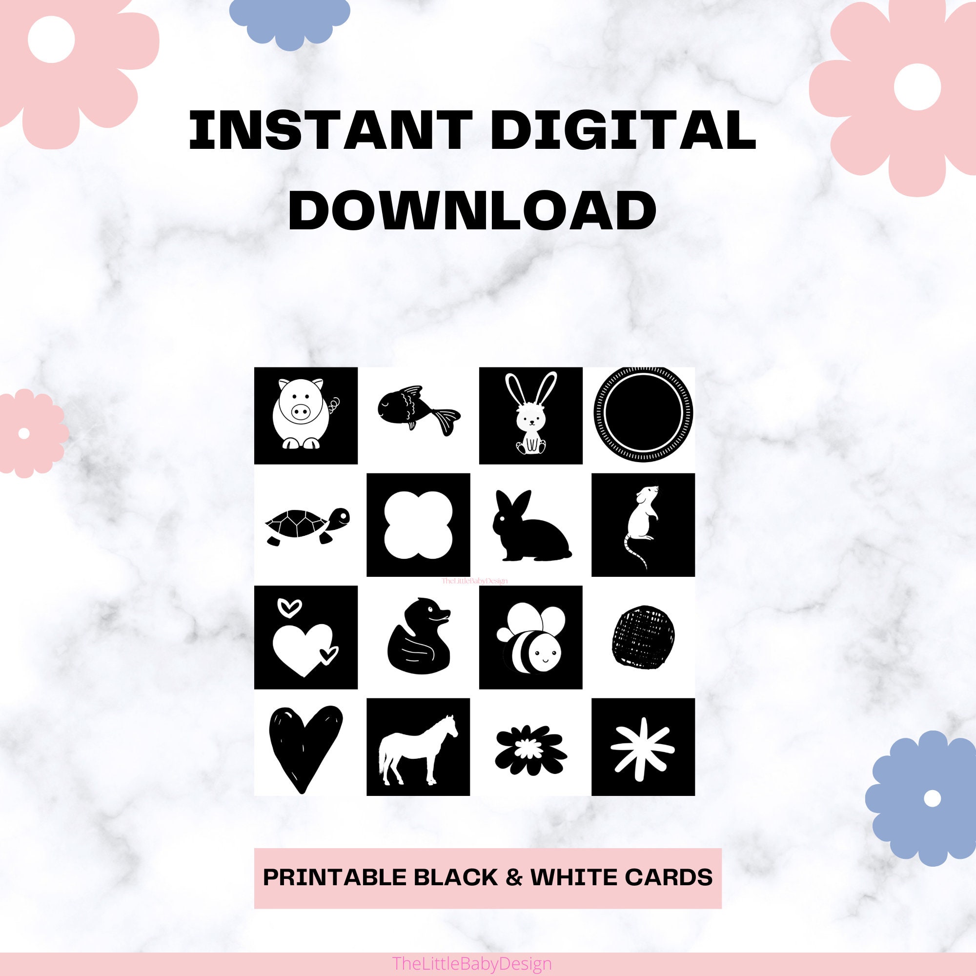 20 High Contrast Baby Cards Bundle - Printable Montessori Black and ...