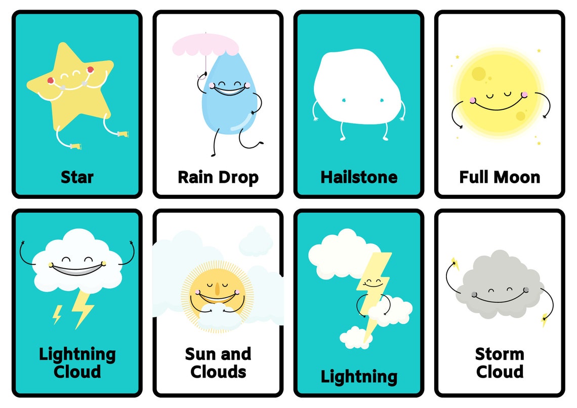 16 Weather Flashcards, Preschool Weather Flash Cards, Toddler ...