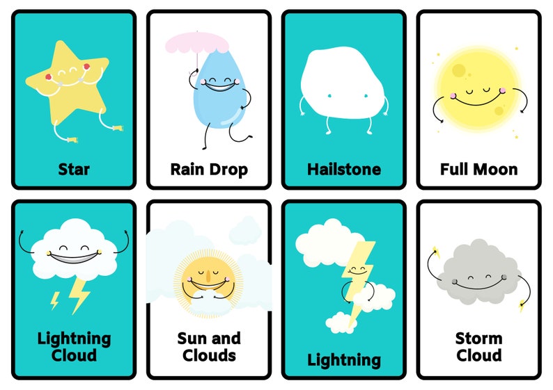 16 Weather Flashcards, Preschool Weather Flash Cards, Toddler ...