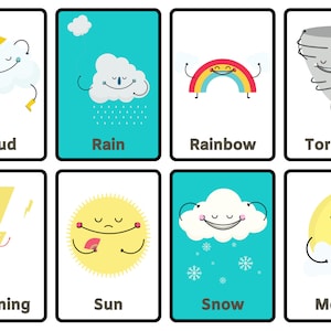 16 Weather Flashcards, Preschool Weather Flash Cards, Toddler ...