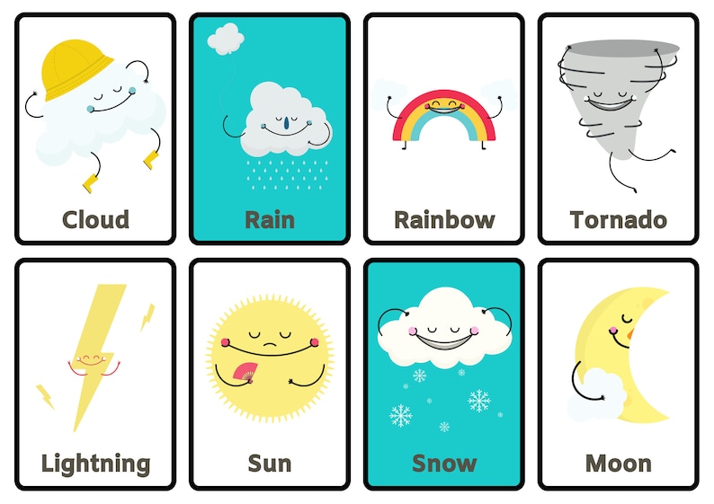 16 Weather Flashcards, Preschool Weather Flash Cards, Toddler ...