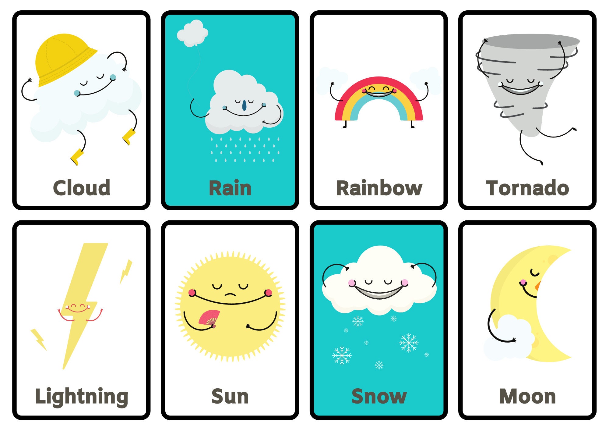 16 Weather Flashcards, Preschool Weather Flash Cards, Toddler ...