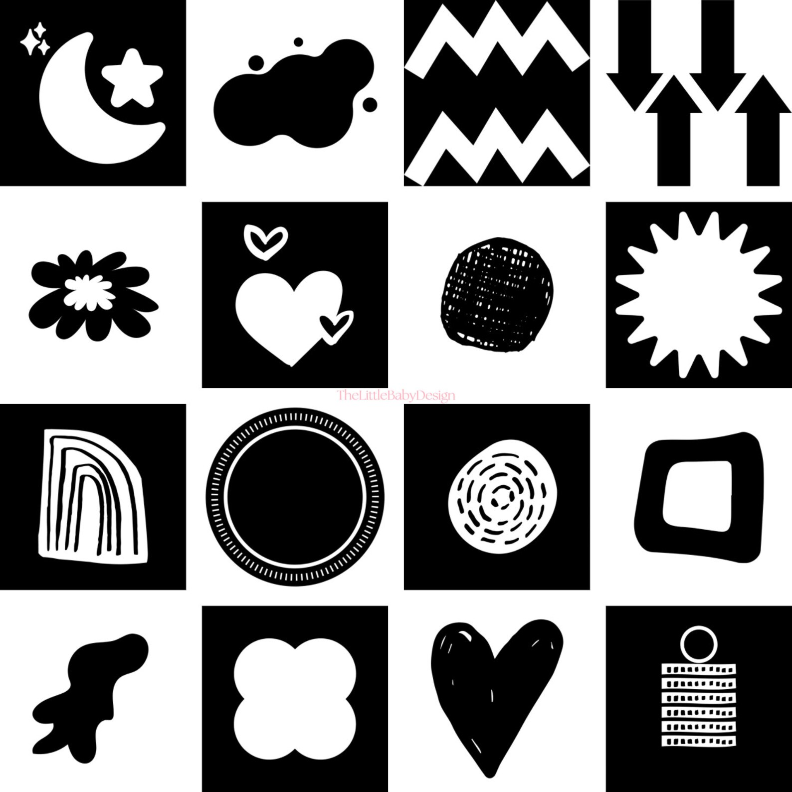 100 High Contrast Baby Cards Bundle - Printable Montessori Black and ...