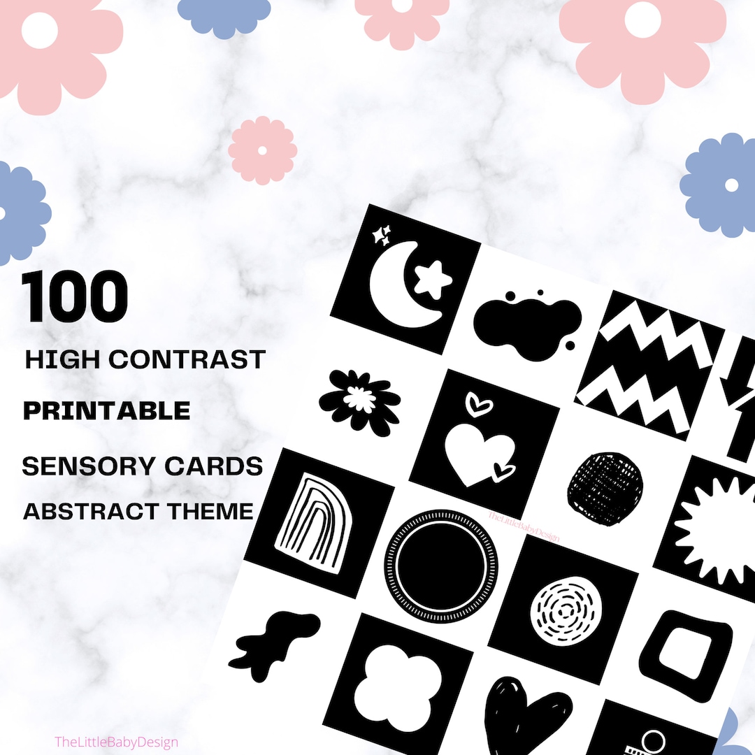 100 High Contrast Baby Cards Bundle - Printable Montessori Black and ...