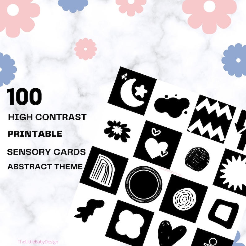 100 High Contrast Baby Cards Bundle - Printable Montessori Black and ...