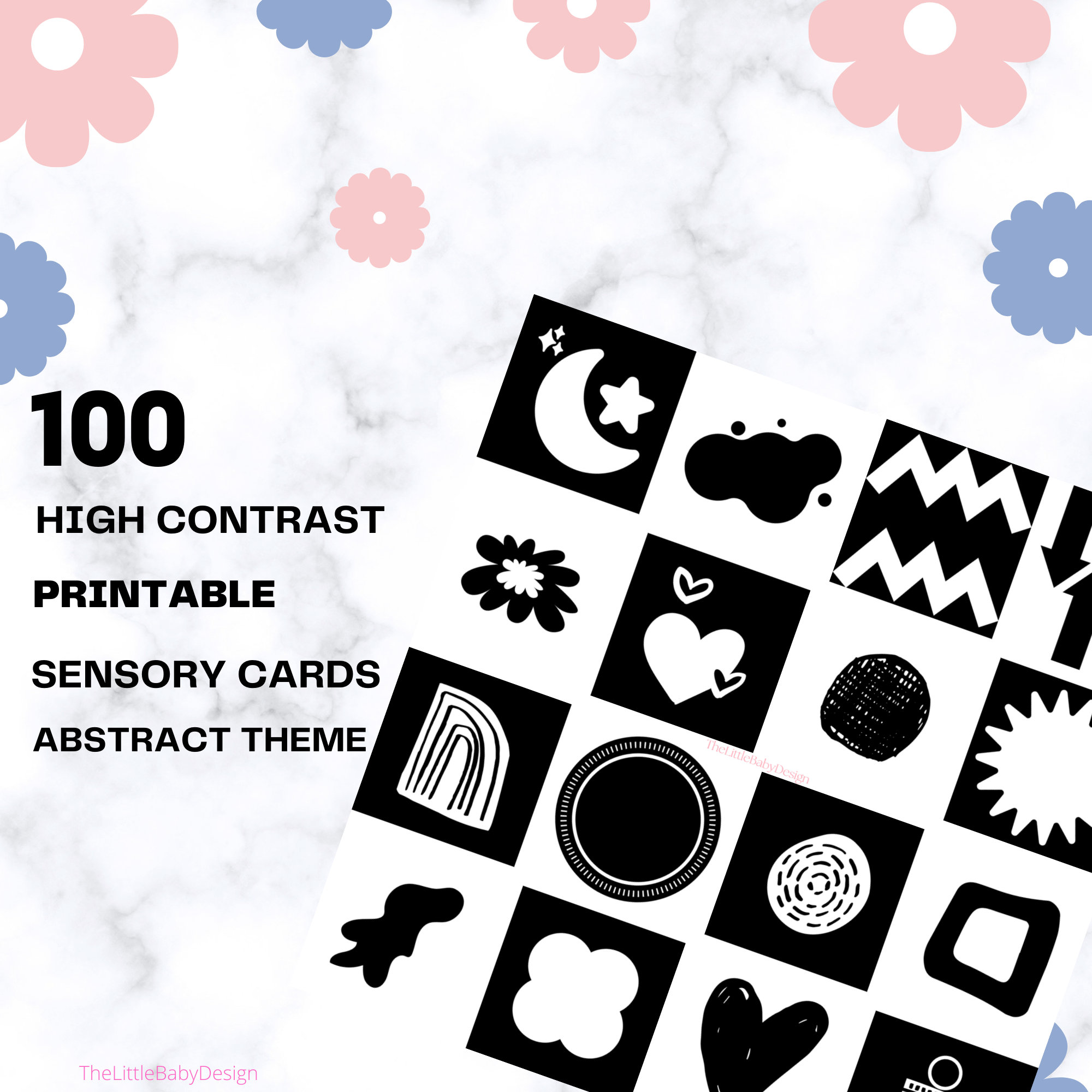 100 High Contrast Baby Cards Bundle - Printable Montessori Black and ...