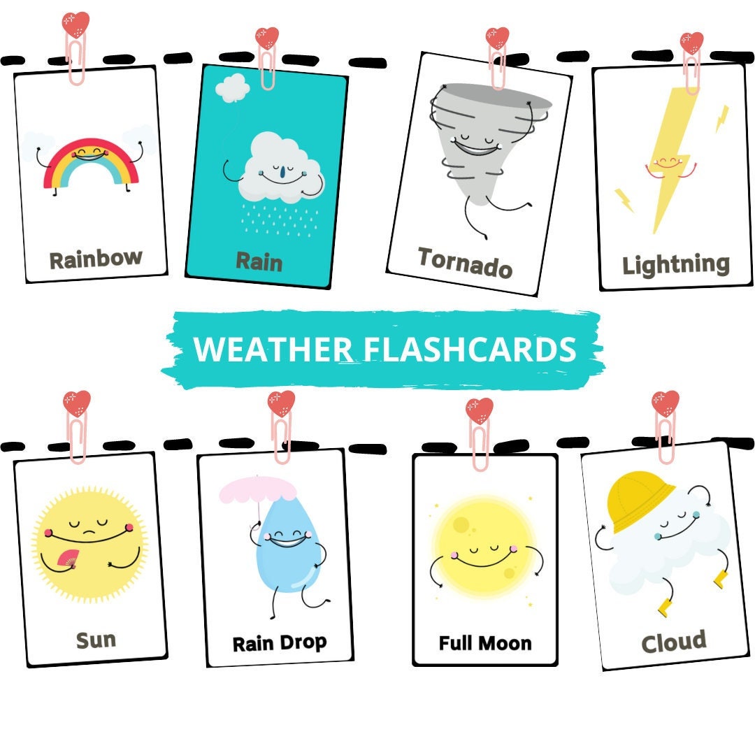 16 Weather Flashcards, Preschool Weather Flash Cards, Toddler ...