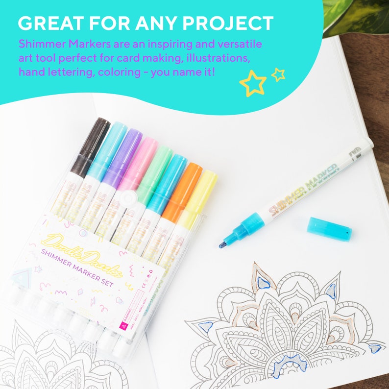 Doodledazzles Shimmer Markers - Set of 8 Double Line Outliner Markers ...