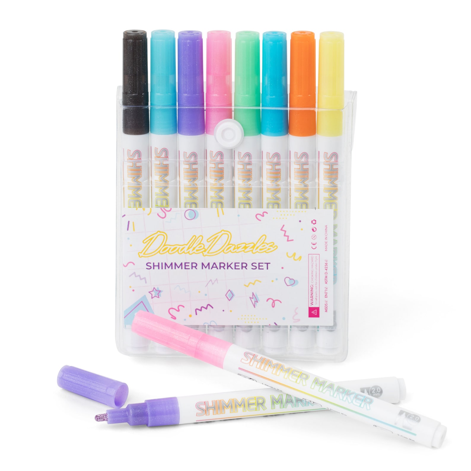 Doodledazzles Shimmer Markers - Set of 8 Double Line Outliner Markers ...