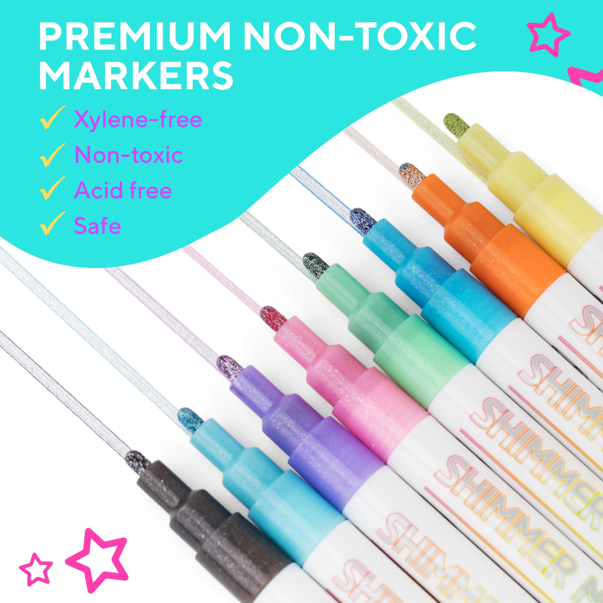 Doodledazzles Shimmer Markers - Set of 8 Double Line Outliner Markers ...