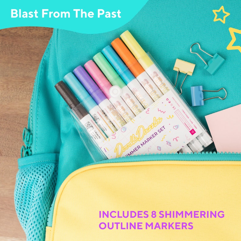 Doodledazzles Shimmer Markers - Set of 8 Double Line Outliner Markers ...