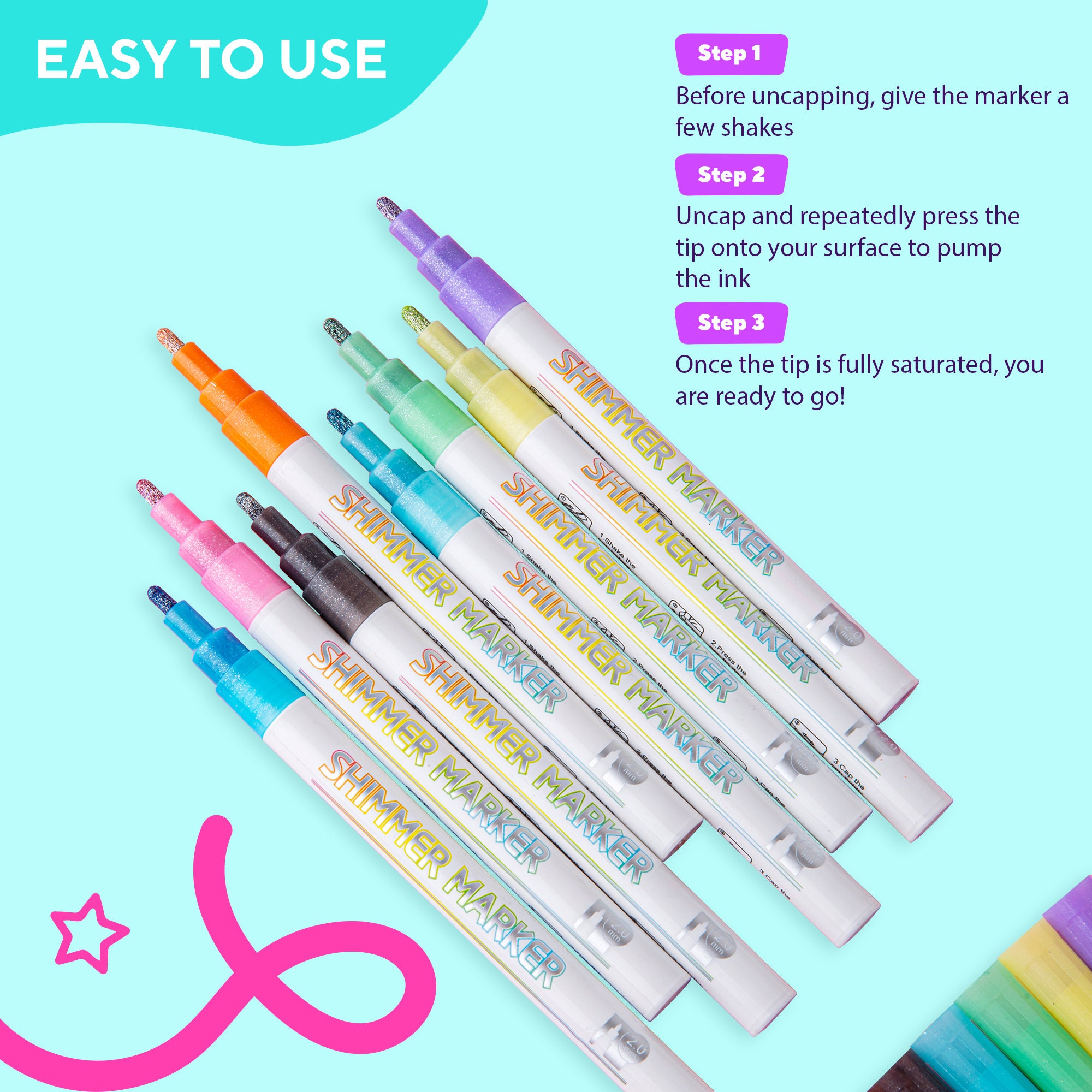Doodledazzles Shimmer Markers - Set of 8 Double Line Outliner Markers ...