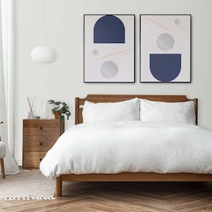 Mid Century Modern Shapes Wall Art Set of 2 Prints, Navyblue Abstract ...