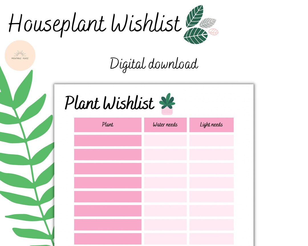 Printable Houseplant Wishlist | Digital Download | Houseplant Tracker ...