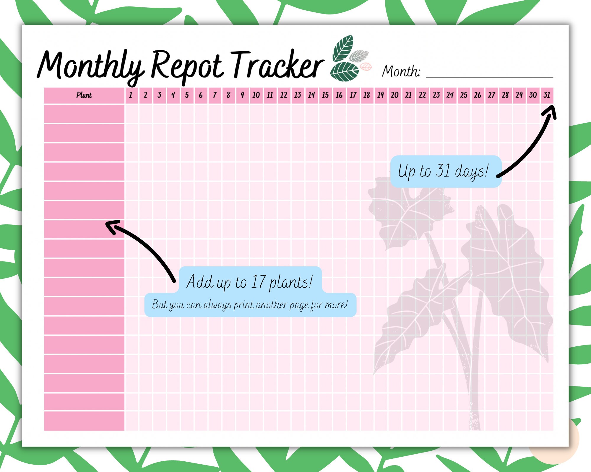 Printable Monthly Houseplant Trackers | Digital Downloads | Houseplant ...