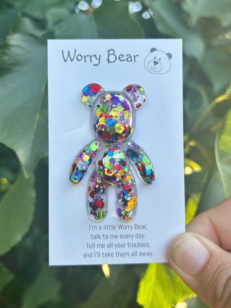 Worry Bear, Bear Figurines Colourful, Anxiety Relief Gift, Stress ...