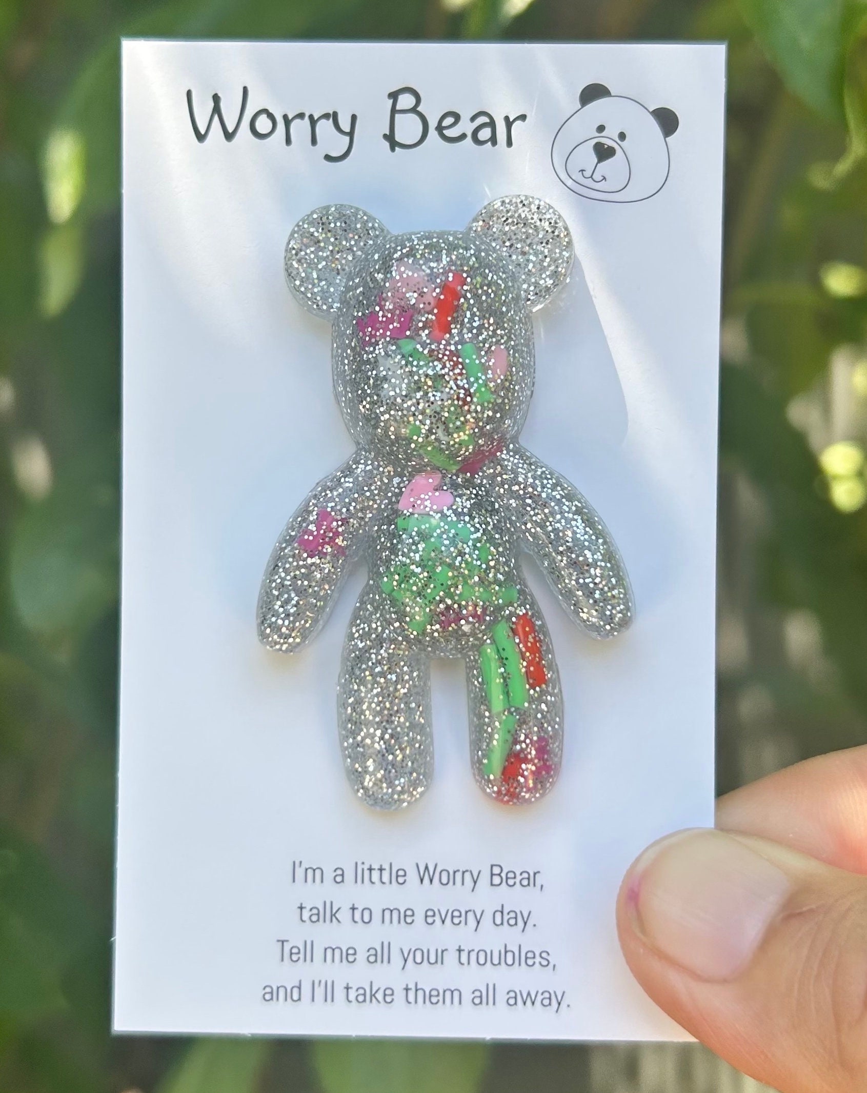 Worry Bear, Bear Figurines Colourful, Anxiety Relief Gift, Stress ...