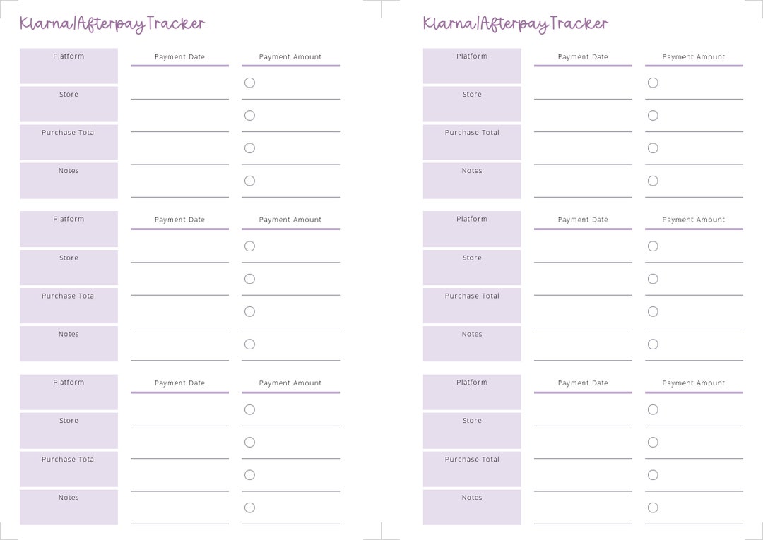 Afterpay / Klarna Expense Tracker - Digital Download (A5) - Etsy