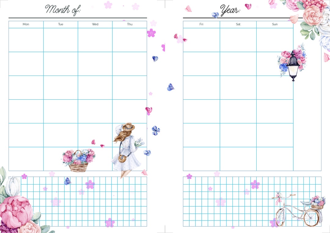 Undated Monthly Calendar - Digital Planner - Etsy